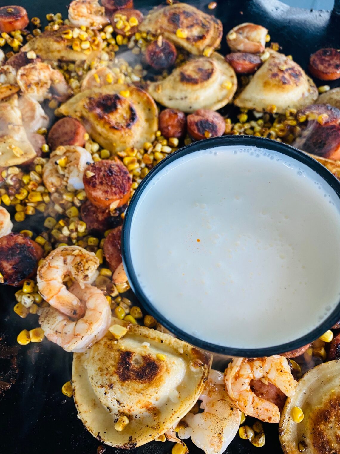 Griddle Pierogi Shrimp Boil - If You Give a Girl a Grill