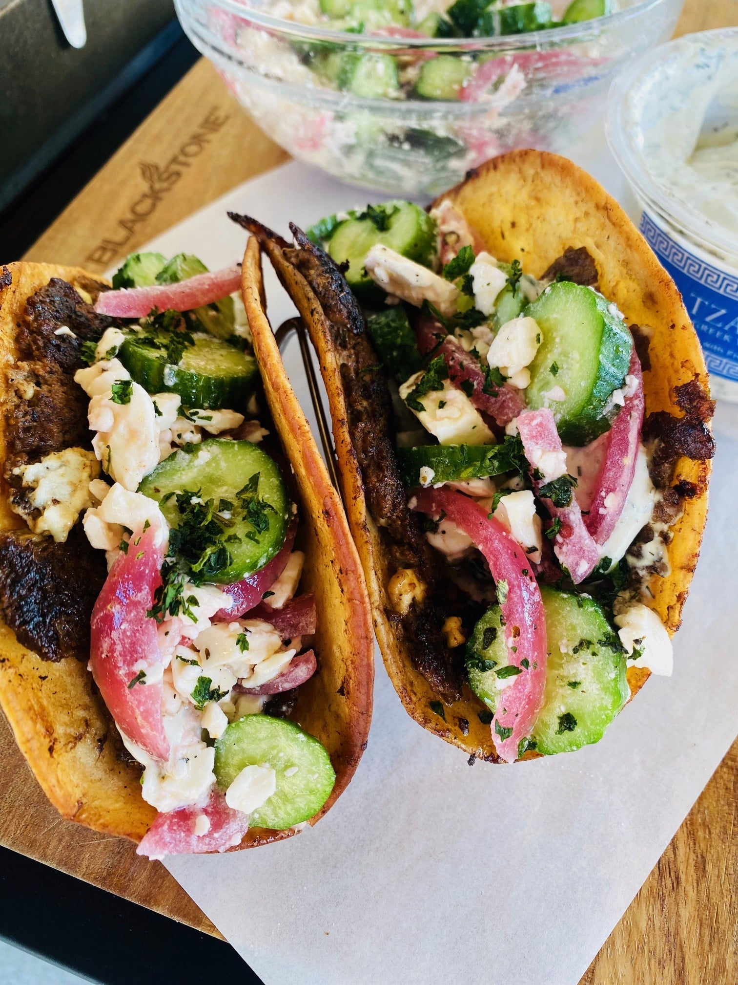 Blackstone Smashed Greek Tacos - If You Give a Girl a Grill